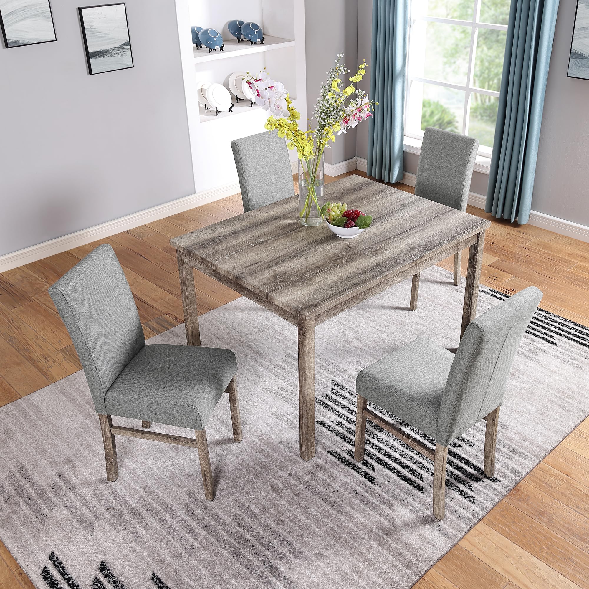 Harper & Bright Designs 5-Pieces Dining Table Set with 4 Chairs, Industrial Style Metal and Wood Frame Kitchen Table Set for Dining Room, Brown Gray