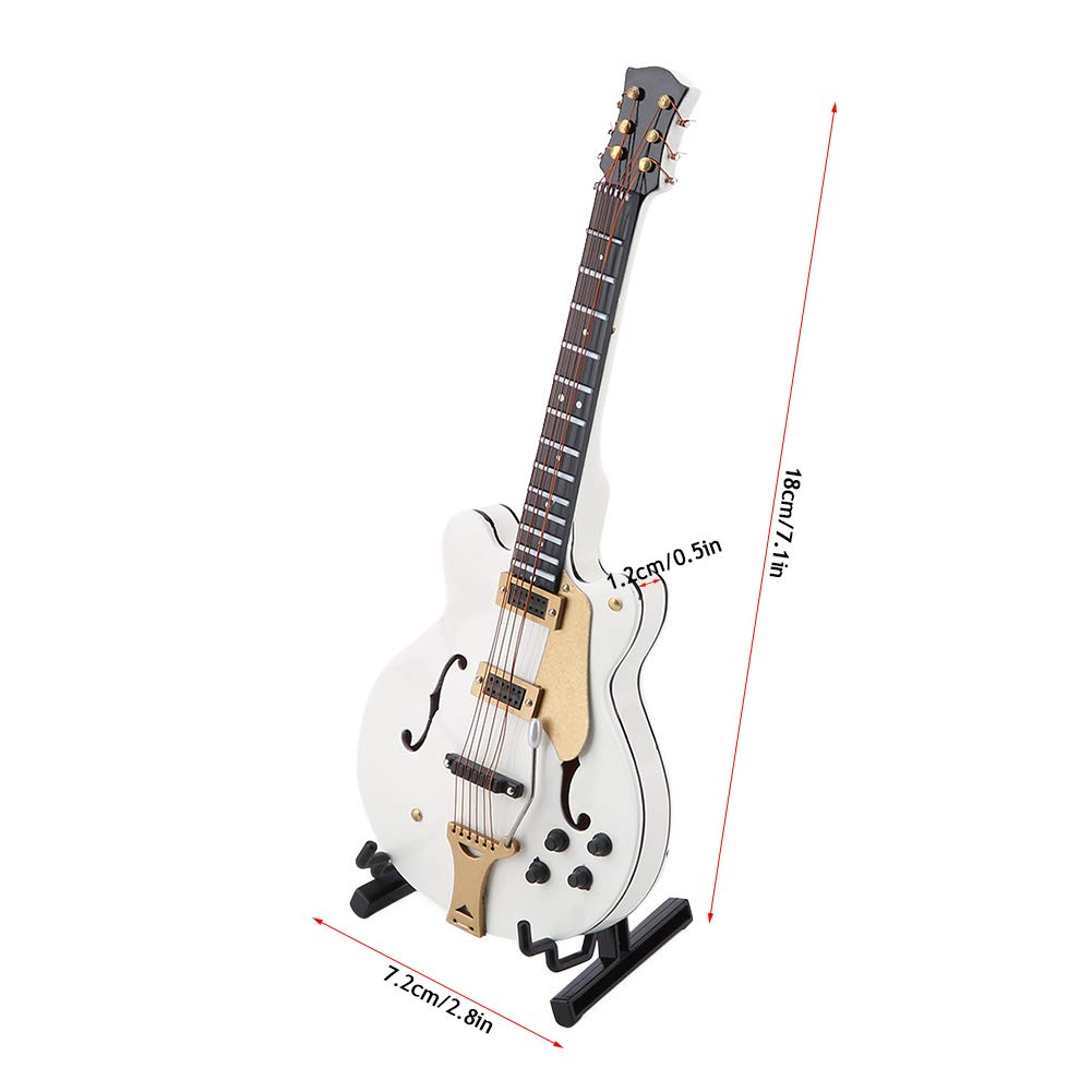 Hilitand White Miniature Guitar, 7in Instrument Model, with Adjustable AFrame Stand, Mini Musical Instrument, Electric Guitar Ornaments, Christmas/Birthday Gift
