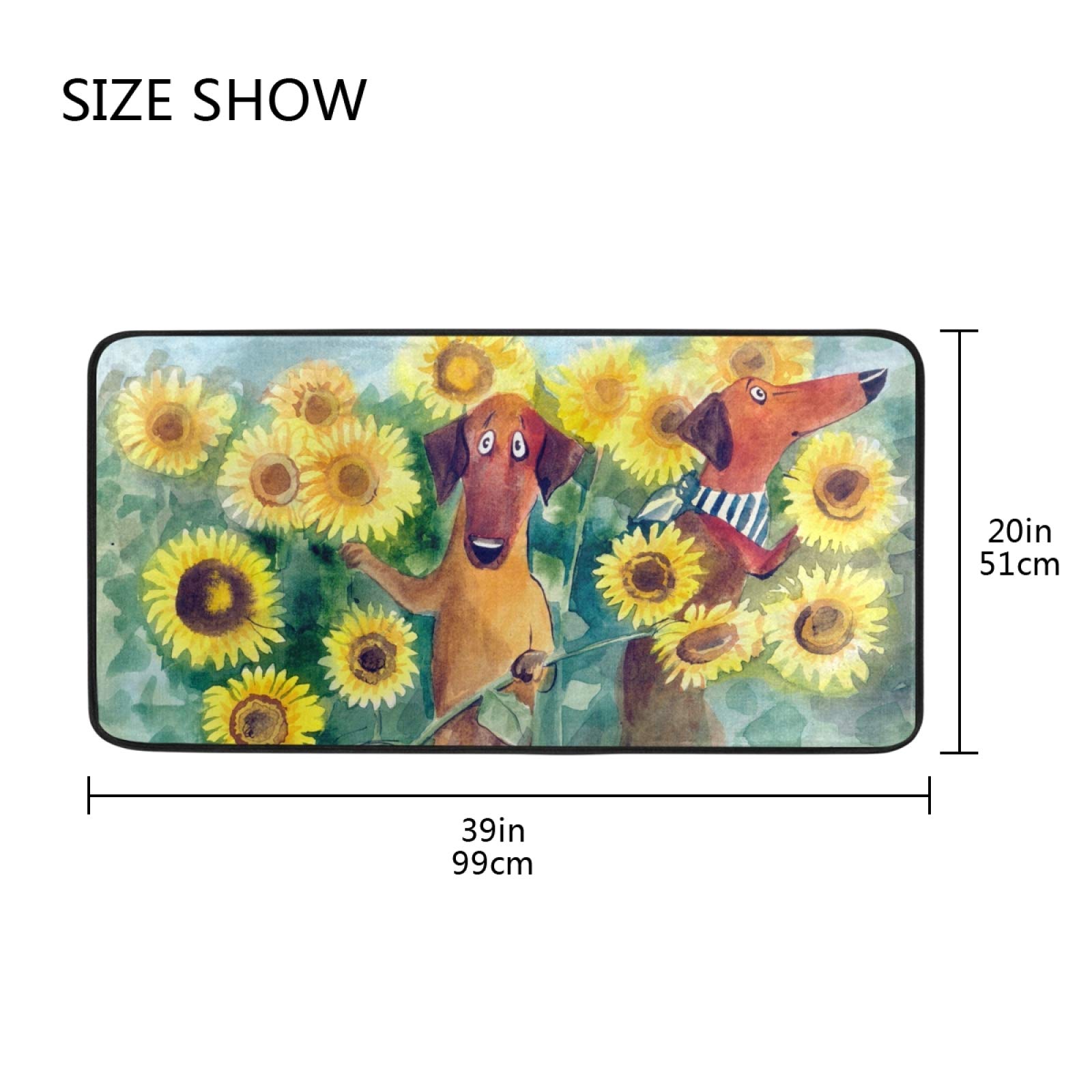 Kitchen Floor Mats Dachshunds Sunflowers Non-Slip Kitchen Mats Bath Rug Runner Doormats Carpet for Home Decor, 39x20 Inches