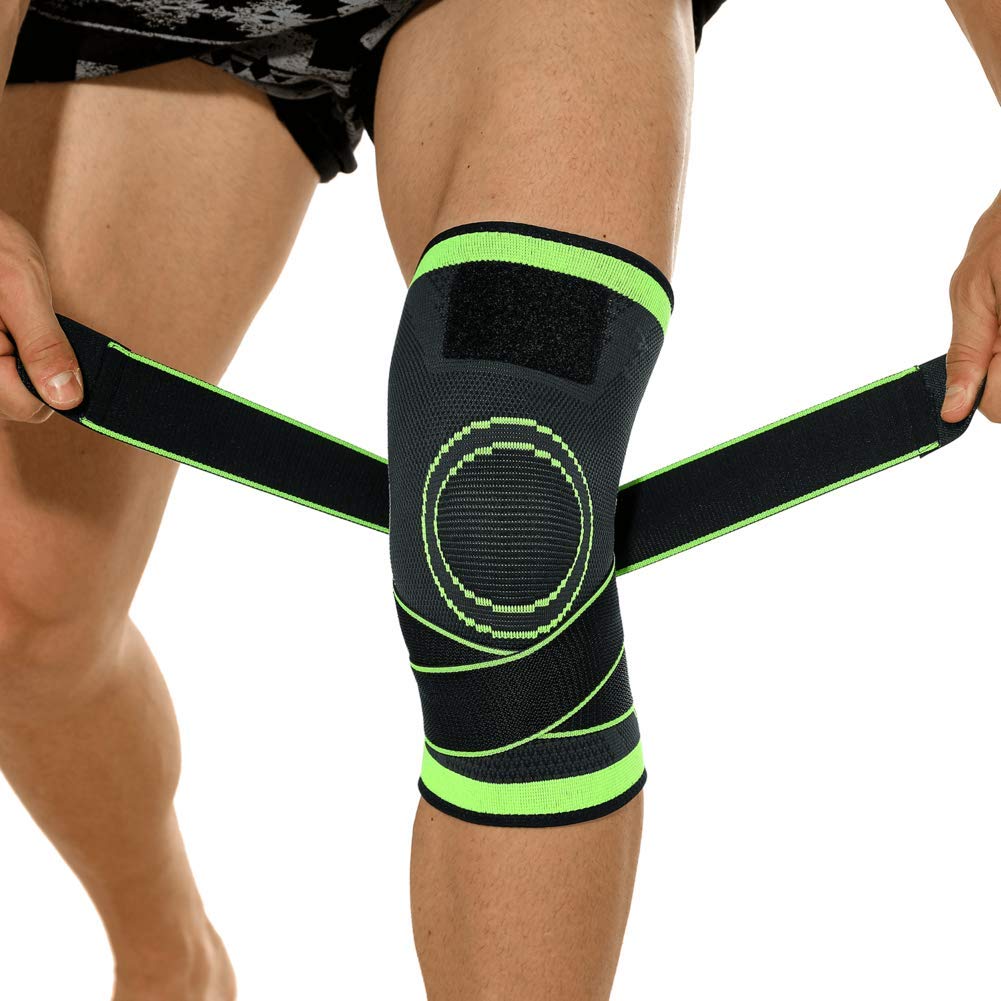 Hopgo Knee Braces for Men Women Knee Support Non-Slip Knee Compression Sleeves with Adjustable Straps for Arthritis, Workout Running, Soccer, Basketball, Meniscus Tear (Single) Green S