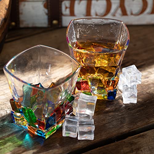 ivlere Whiskey Glass Set of 2 - Lead-Free Crystal Color Clear Scotch Glasses 15 oz Glassware for Drinking Bourbon Malt Cognac Irish Whisky