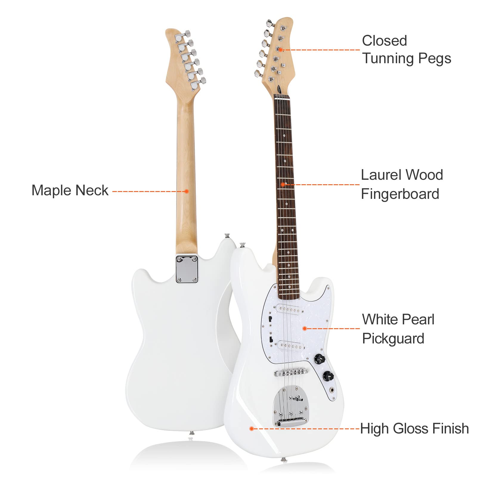 Ktaxon 39 Inch Full Size Electric Guitar 6 String Electric Guitar Kit with Portable Electric Guitar Bag, Adjustable Strap, Connecting Wire, Spanner Tool, Plectrum and Tremolo Bar(White)
