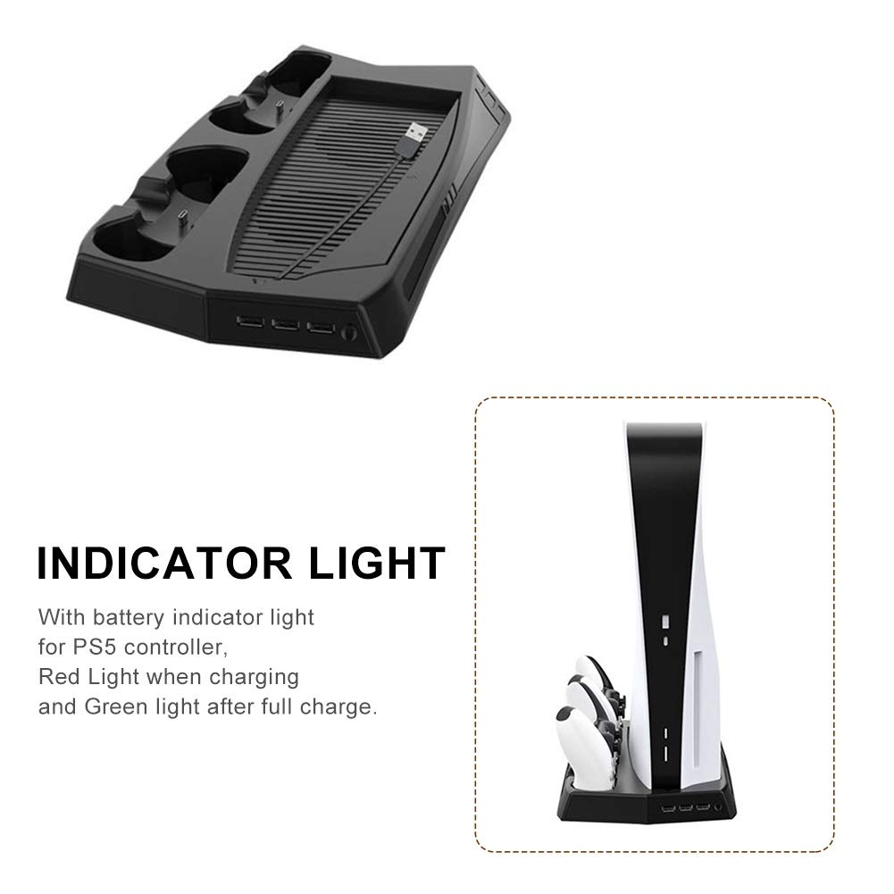 HGVVNM Charging Stand with Cooling Fan 3 USB Hub Charger Port Cooler Handle Charger for PS5 Game Accessories