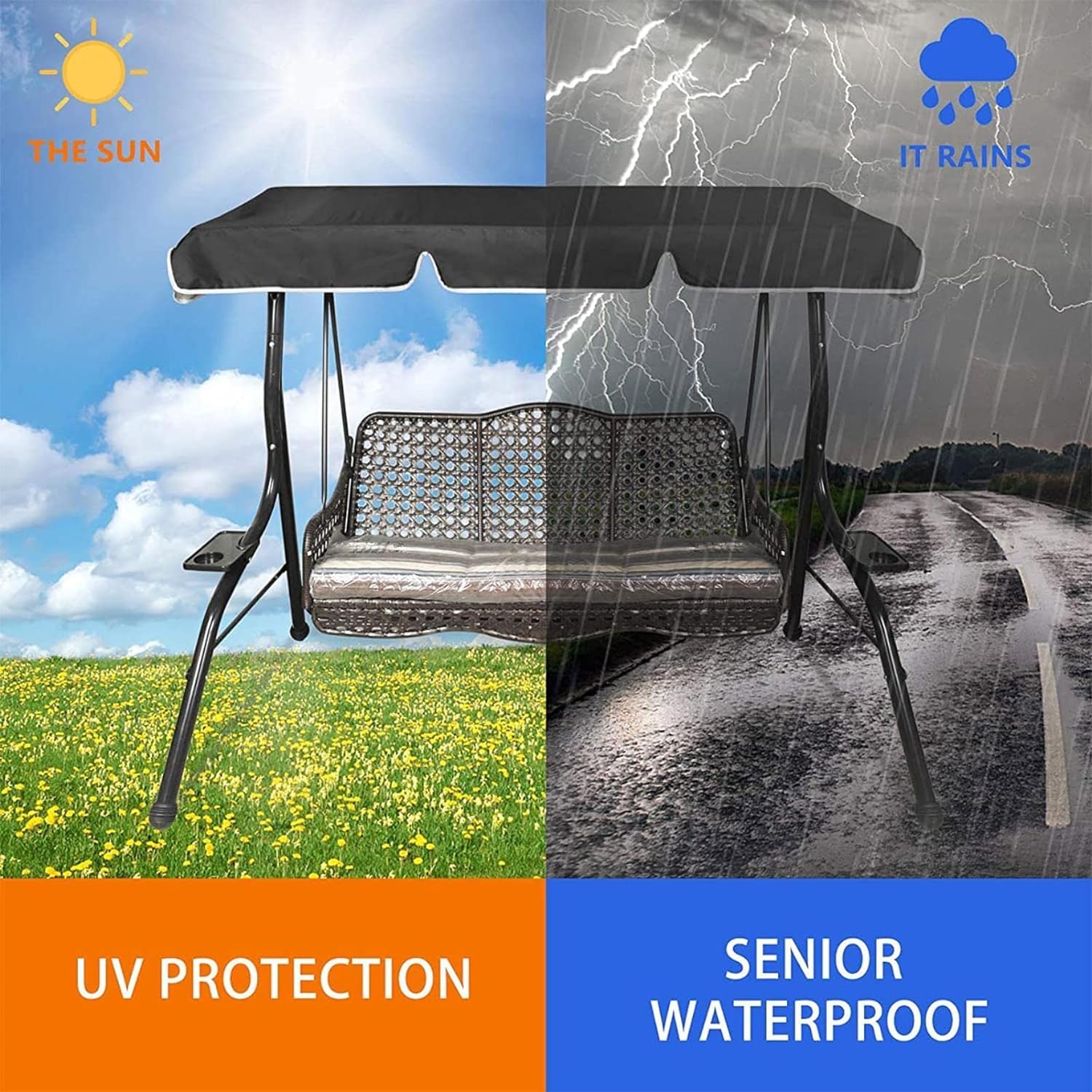Outdoor Swing Canopy Replacement Cover, Universal Protection Replacement Canopy for Garden Swing Patio Hammock Cover Top(Blue,164x114x15cm/65x45x6'')