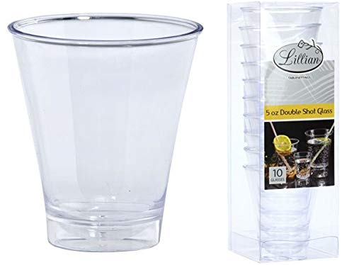 Kingzak Clear Plastic Double Shot Glasses - 5 oz | 10 Drinking Party Cups, Great Disposable Plastic Cups For Party & Home Essentials, Party Supplies, & Kitchen Essentials