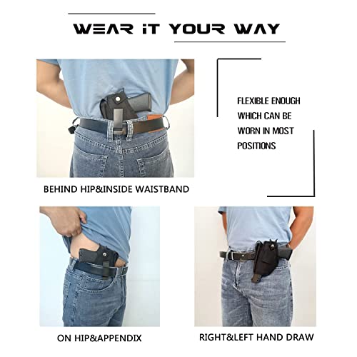 Gun Holster for Men/Women, Pistol Holster for Concealed Carry Fits Compact Subcompact Handguns, Universal Airsoft Holster Right/Left, IWB/OWB with Mag Pouch Black