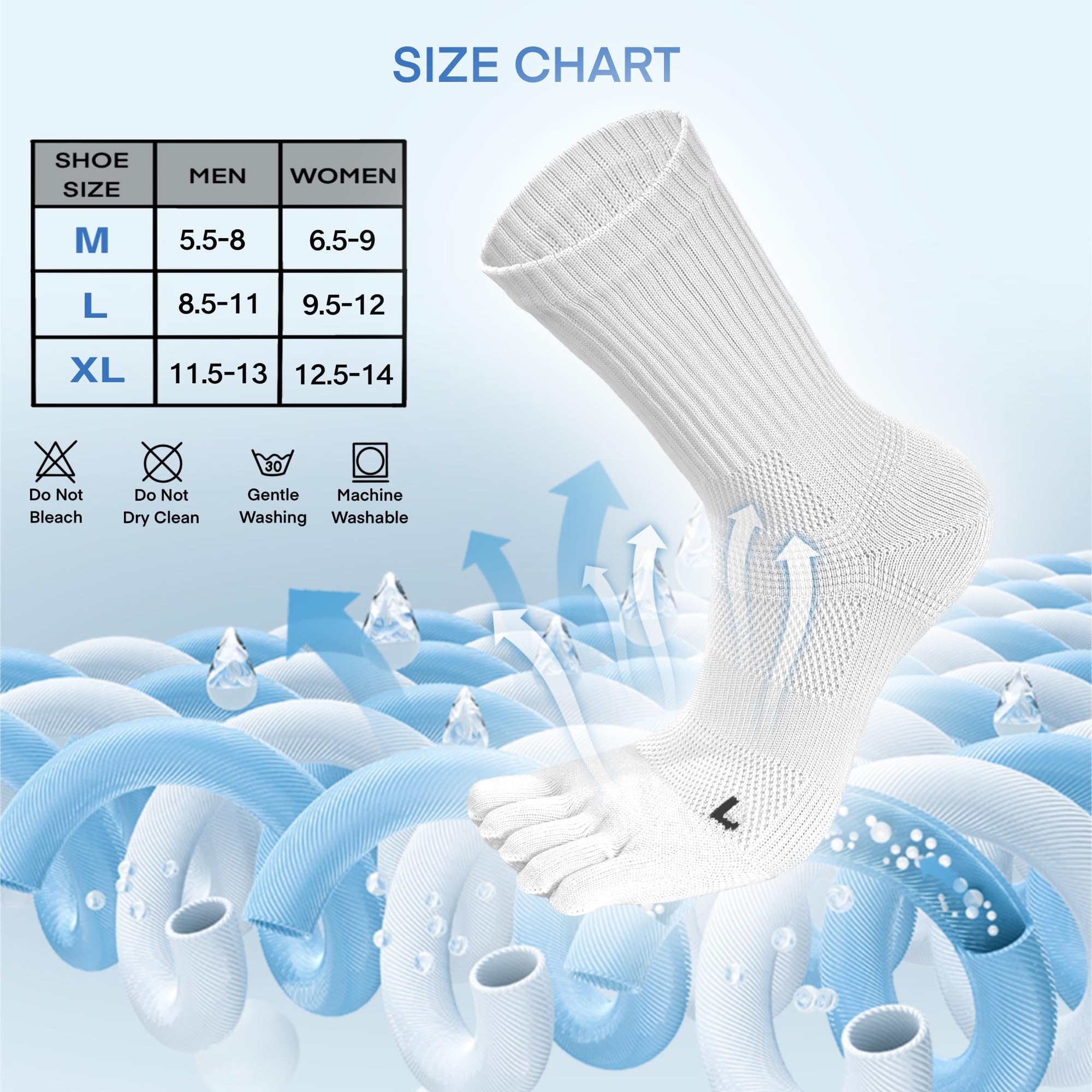 JDQ Toe Socks for Men Women, Running Five Finger Crew Socks, Yoga Socks, Athletic Low Cut Socks, No Show Soft Comfortable Breathable 2 Pairs (Black)-M