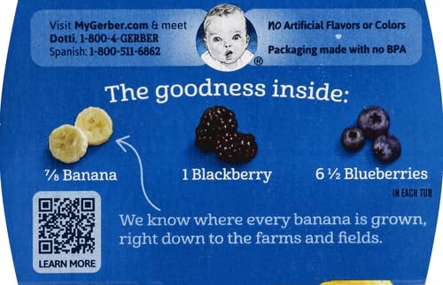 Gerber Wonder Baby Foods Banana Blackberry Blueberry, 4 Oz, 2 Ct Tubs
