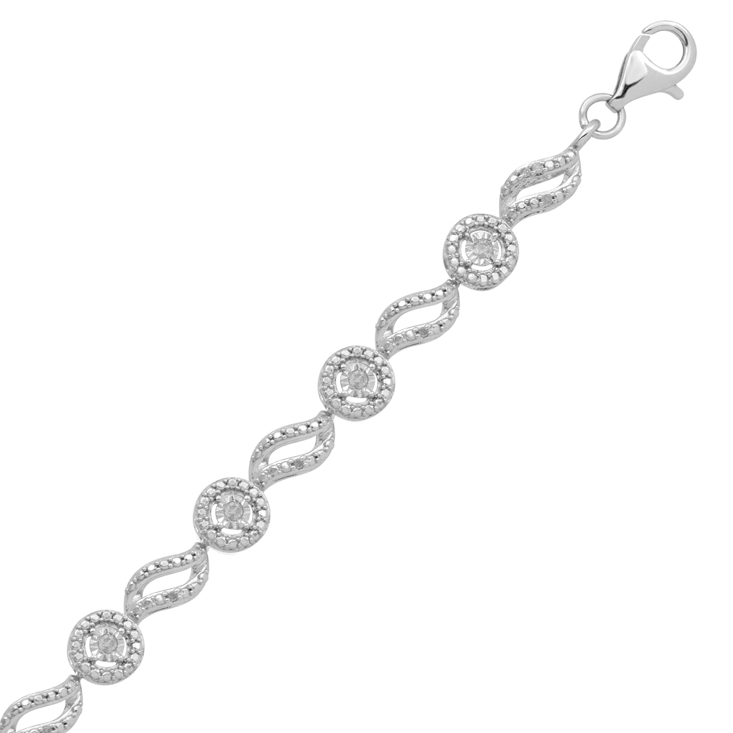 Jewelili Sterling Silver 1/4 Cttw Natural White Round Diamonds Link Bracelet 7.5"