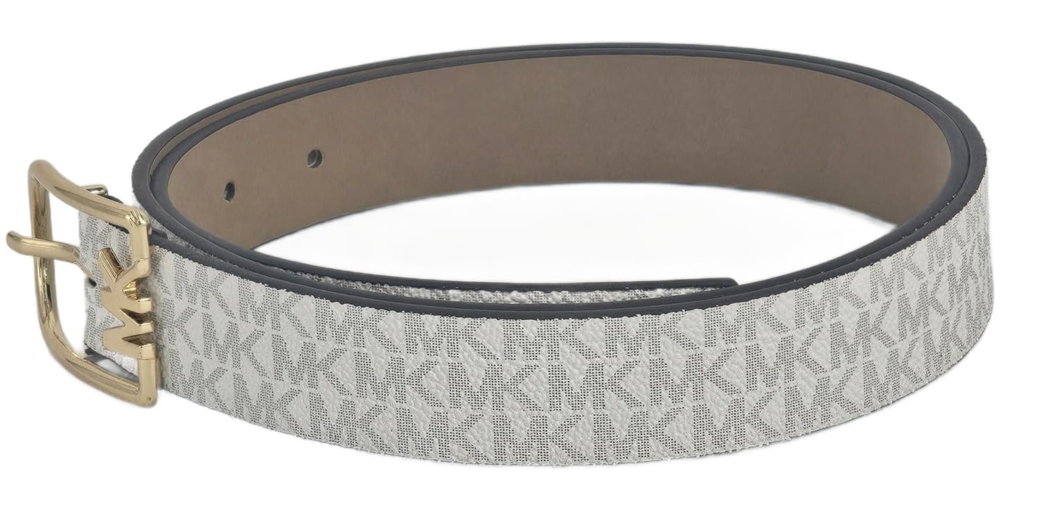 Michael Kors 556286C White With Gold Hardware MK Logo Design Women's Belt Size Large