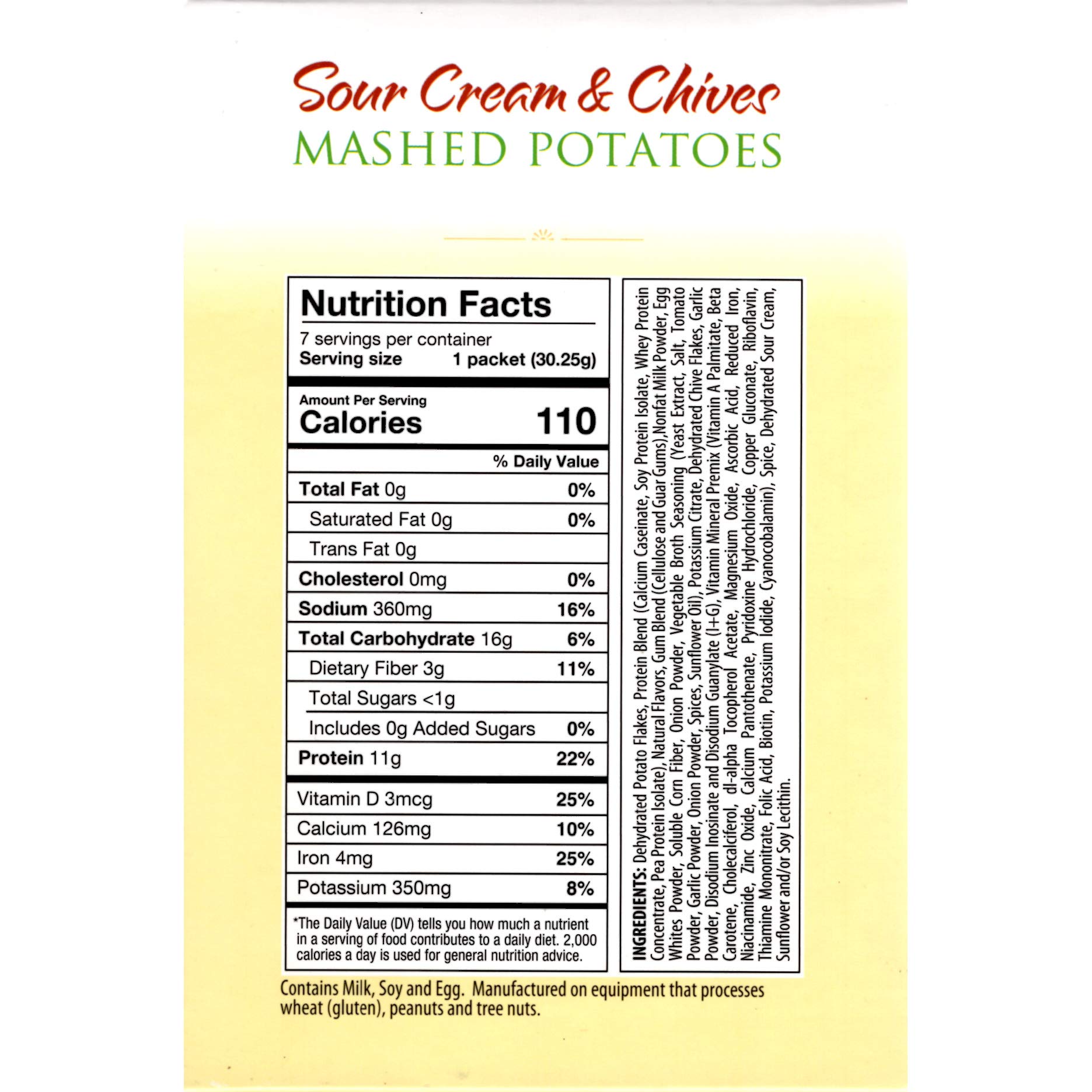 HealthSmart High Protein Instant Creamy Sour Cream & Chive Mashed Potatoes | Low Carb, Low Fat, Low Calorie Mashed Potatoes - Gluten-Free, Quick & Easy Meal | Portion Controlled Servings, 7 Count Box
