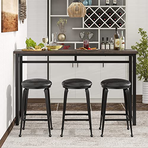 Goozio Chairs 4-Piece Industrial Counter Height Dining Set, 60'' Extra Long Kitchen Pub Table with 3 Bar Stools for Room Bistro,Brown+Black, OneSize