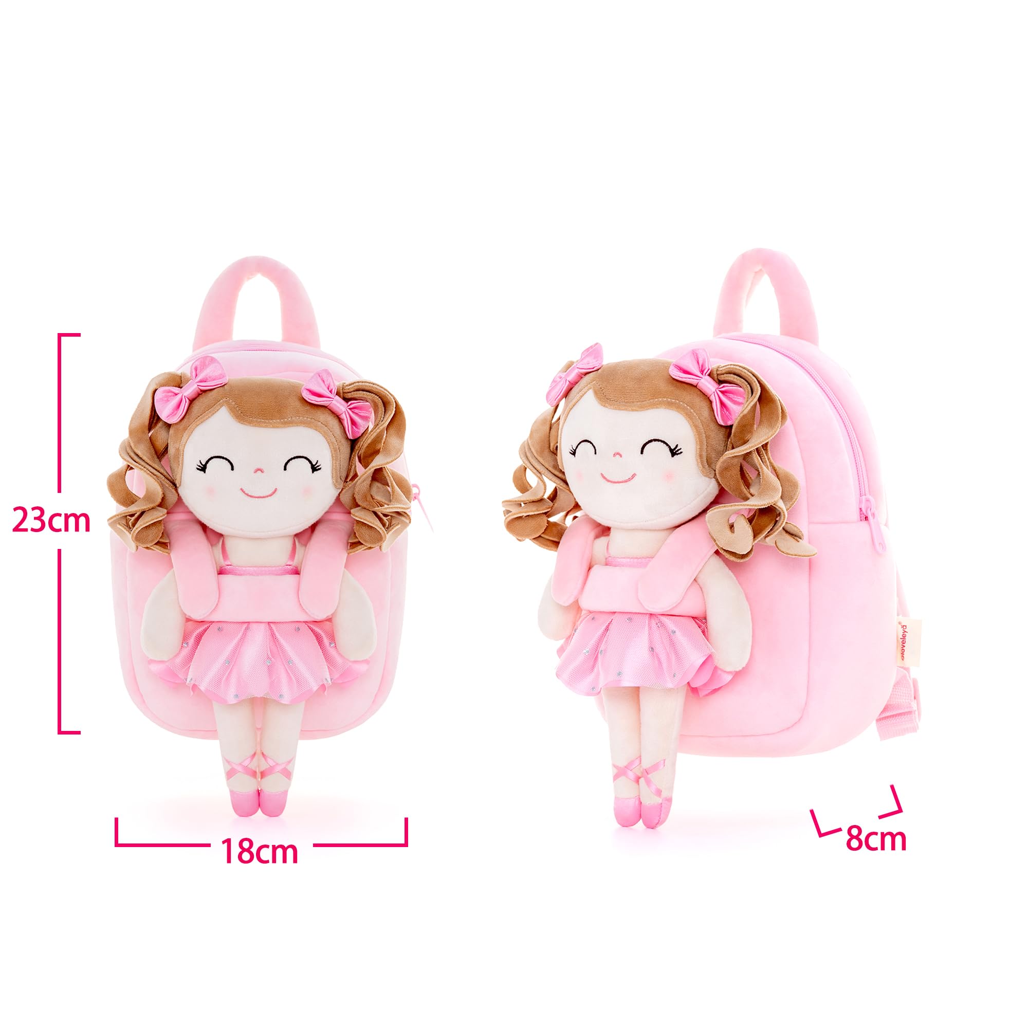 Gloveleya Toddler Girls Backpack for Kids with Soft Toys Plush Curly Ballerina Doll Pink 9 Inches