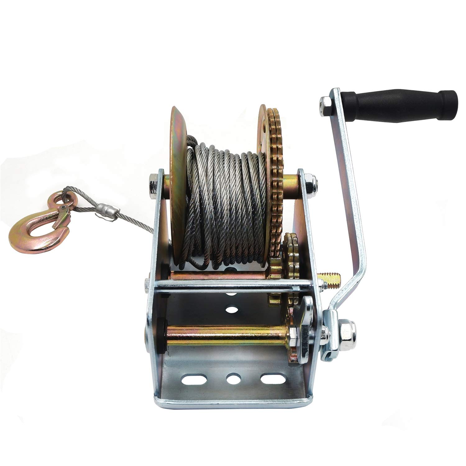 HTTMT- 2000Lbs Dual Gear Hand Winch Towing Boat Trailer w/ 33FT Steel Cable Hand Crank [P/N:ET-TOOL003-BY20 w/Cable-RAW]