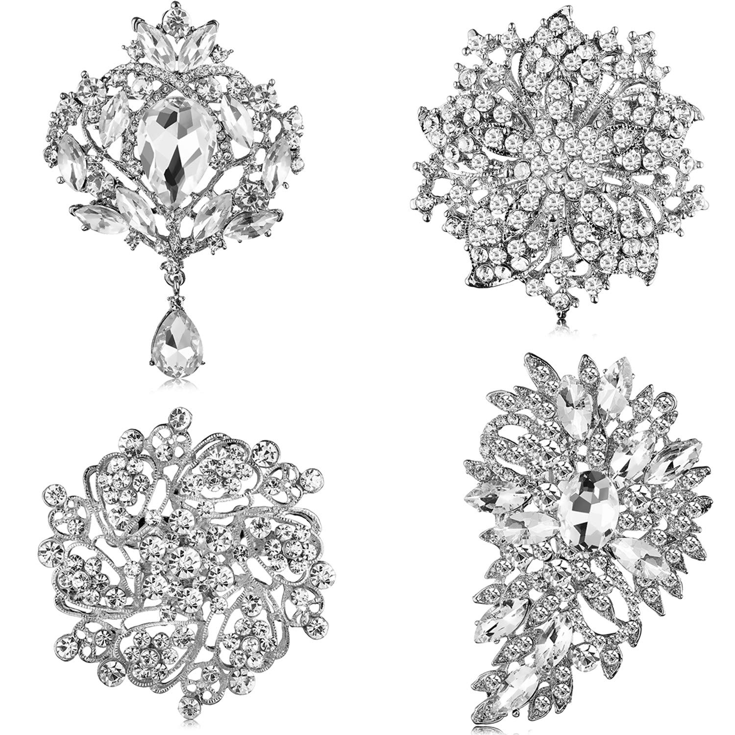 Geyoga 4 Pcs Women's Rhinestone Brooches Set Flower Crystal Brooches Pins Vintage Wedding Brooches for Banquet Wedding Graduation Daily Jewelry Supplies