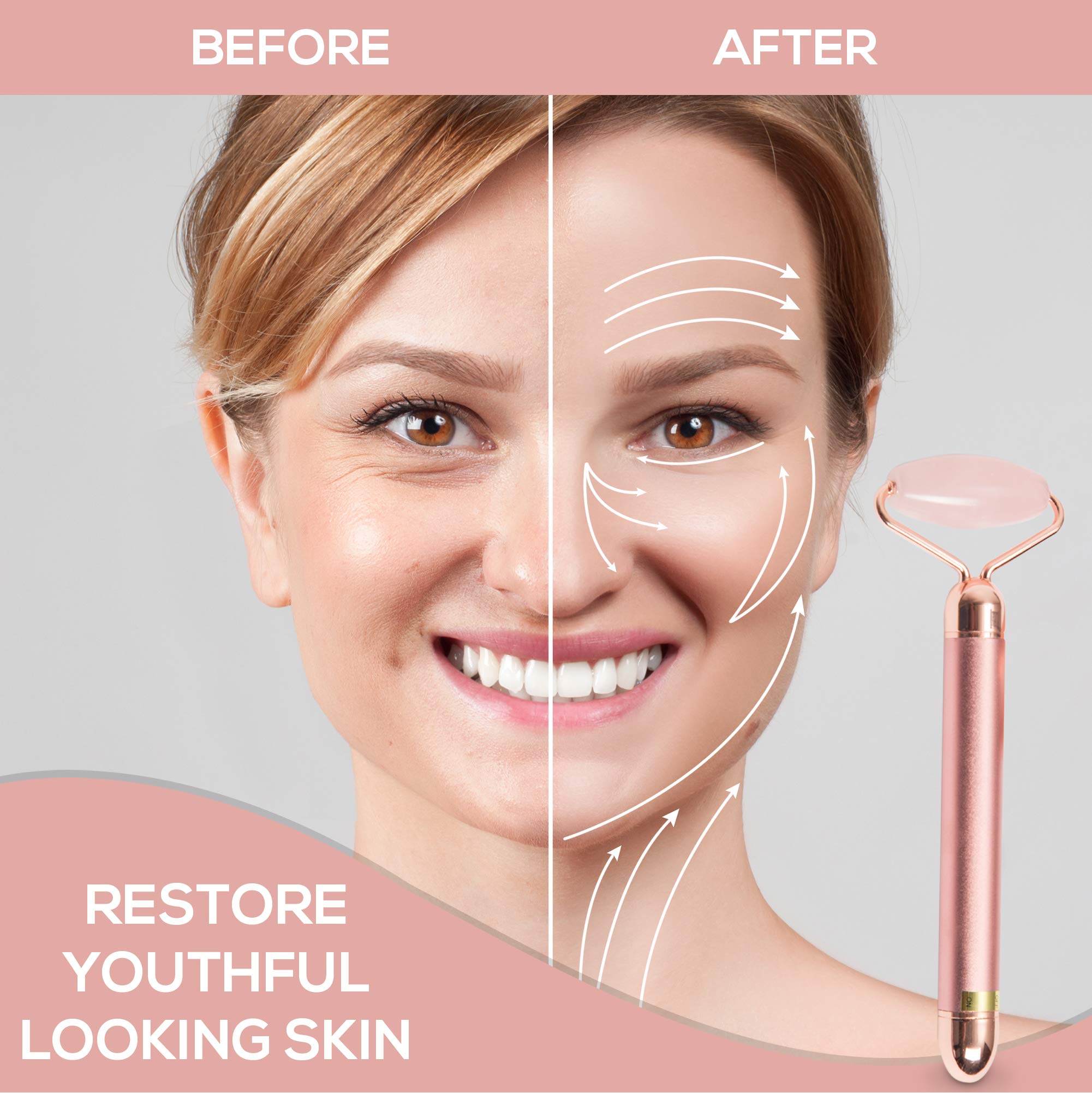 Heaven of Joy Authentic Premium Electric Rose Quartz Roller and Anti-Aging Gua Sha Set, Beauty Massager Tool for Deep Massages and Skin Rejuvenation