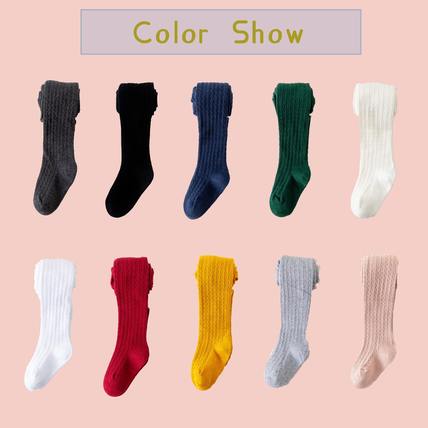 Marchare Baby Girls Tights Thick Cable Knit Solid Seamless Leggings Winter Warm Stockings For Toddler Girls Navy 2 Pack 8-10 Years