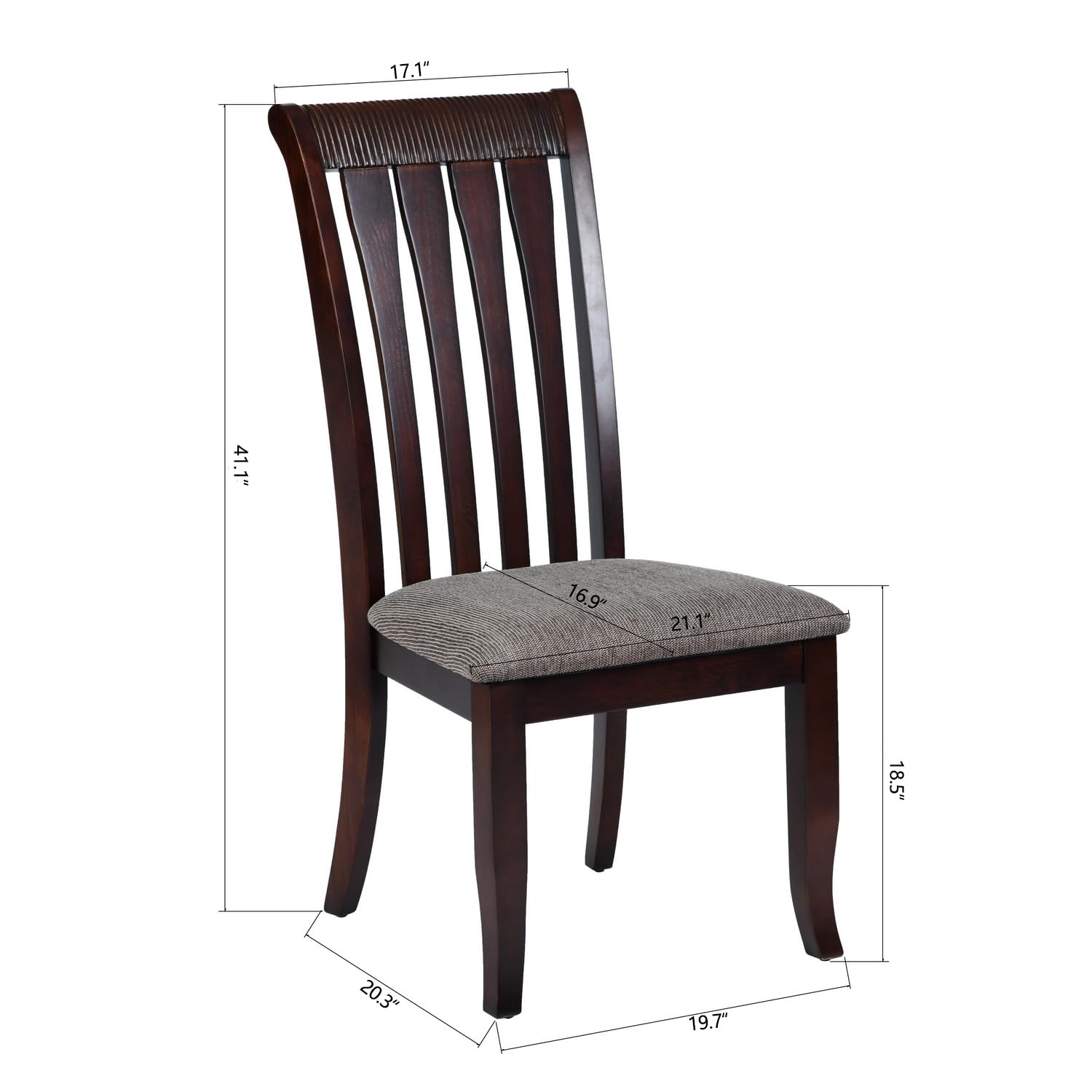 FurnitureR Dining Chairs Set of 4, Wooden Armless Kitchen Chair with Solid Rubber Wood Legs High-Back Dining Room Chairs with Upholstered Padded Cushion, Brown
