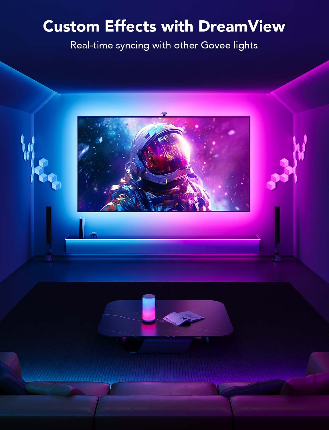 Govee Envisual TV Backlight T2 with Dual Cameras, 16.4ft RGBIC Wi-Fi LED Backlights for 75-85 inch TVs, Double Light Beads, Adapts to Ultra-Thin TVs, Smart App Control, Music Sync, H605C