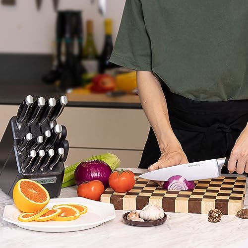 linoroso Knife Set with Gift Box, 14 Pcs Full Tang German Stainless Steel Knife Block Set with Scissors, Ultra Sharp Knife Sets for Kitchen with Wooden Block, Classic Series - Gift for Men & Women