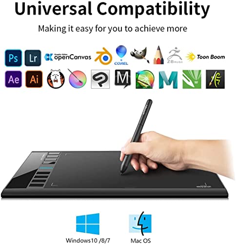 XPPen Star03 V2 Drawing Tablet Graphics Drawing Pen Tablet with 8192 Levels Pen Pressure Battery-Free Stylus Passive Pen Signature Board with 8 Hot Keys (Black)