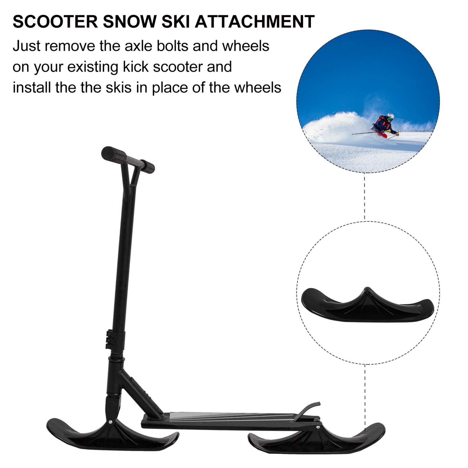 IMIKEYA 2pcs Snow Scooter Ski Sled Kit, Sand Scooter Conversion Kit, Fold Skate Board Outdoor Snow Scooter Sled Ski Attachment for Kids, Black