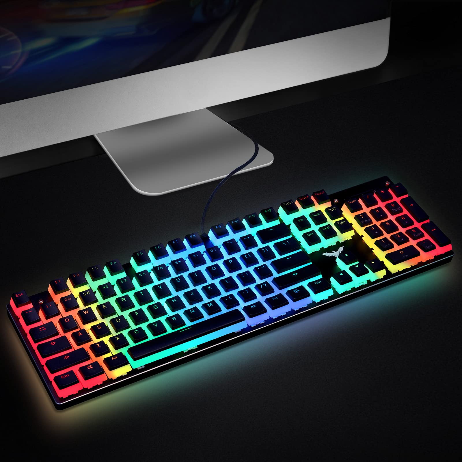 havit Keycaps 60 87 104 Double Shot Backlit PBT Pudding Keycap Set with Puller for DIY Cherry MX RGB Mechanical Keyboard (Black)