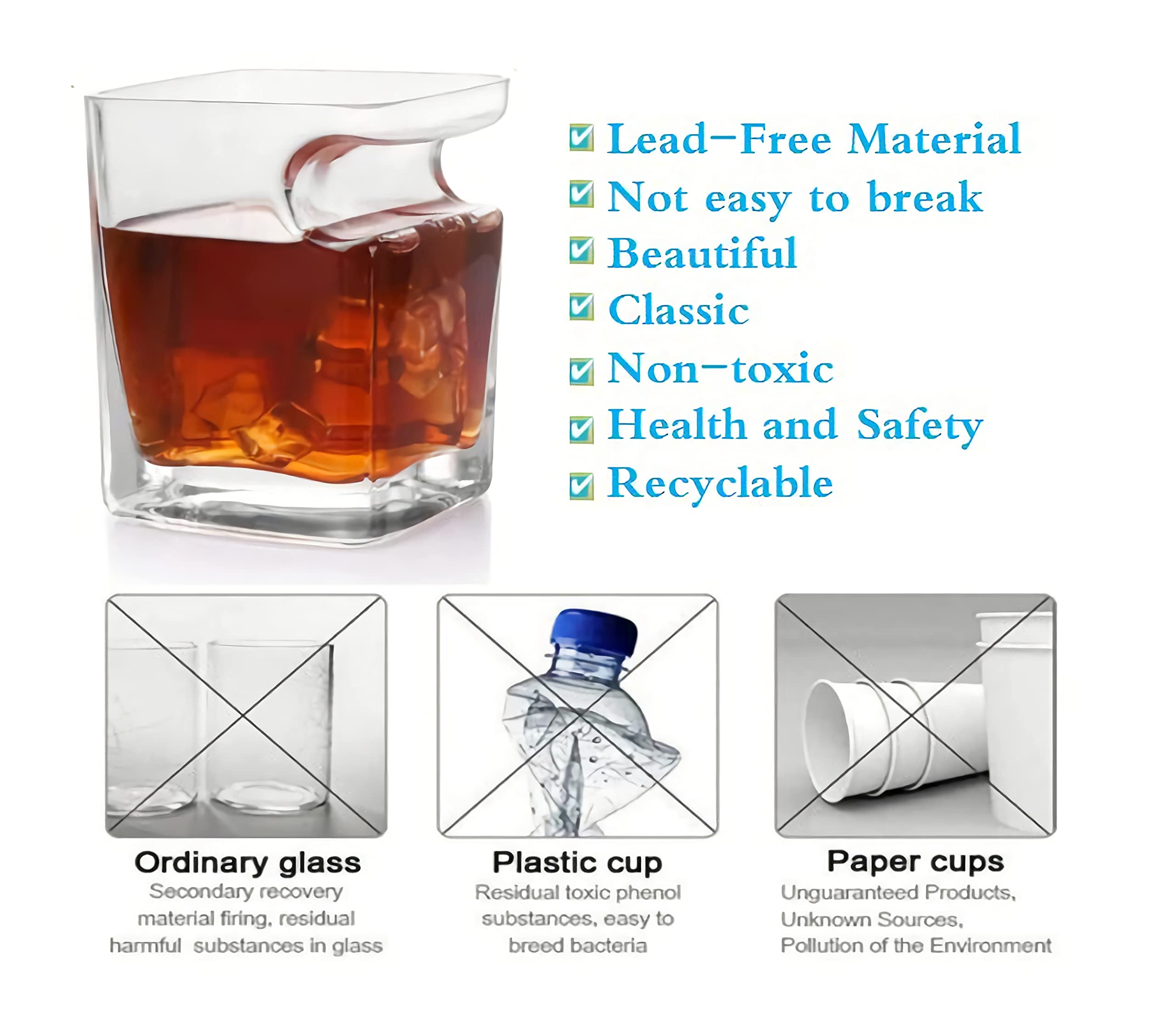 KNC Cigar Whiskey Glass - Old Fashioned Whiskey Glasses - Tumbler With Side Mounted Holder Cigar Rest-Best Accessories & Gifts for Drinking Bourbon and Scotch