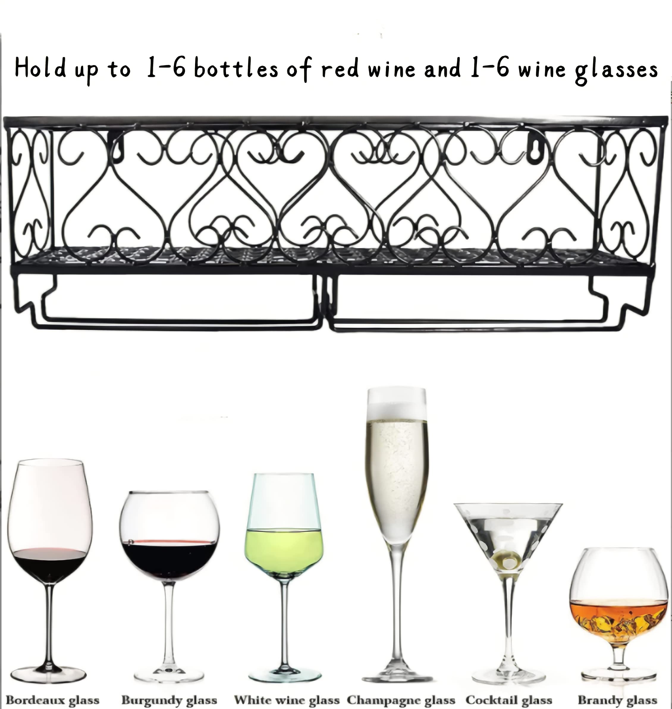 KNC Wall Mounted Wine Rack, Metal Bottle & Glass Holder with Hanging Stemware Glasses, Kitchen,Restaurant Living Room Décor,Storage Rack (Large (50cm/19.68in))