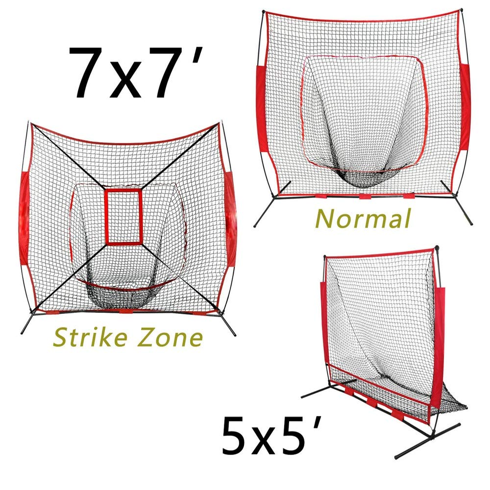 Hype Baseball Training Aids Net Softball Practice W/Bow Frame Bag 7'×7' / 5'×5' (Reddish Black, 5'x5')
