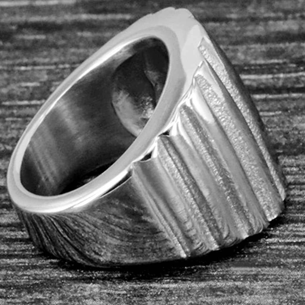 Jude Jewelers Stainless Steel Chunky Curb Huge Classic Plain Grooved Dome Style Statement Wedding Ring (Silver, 7)