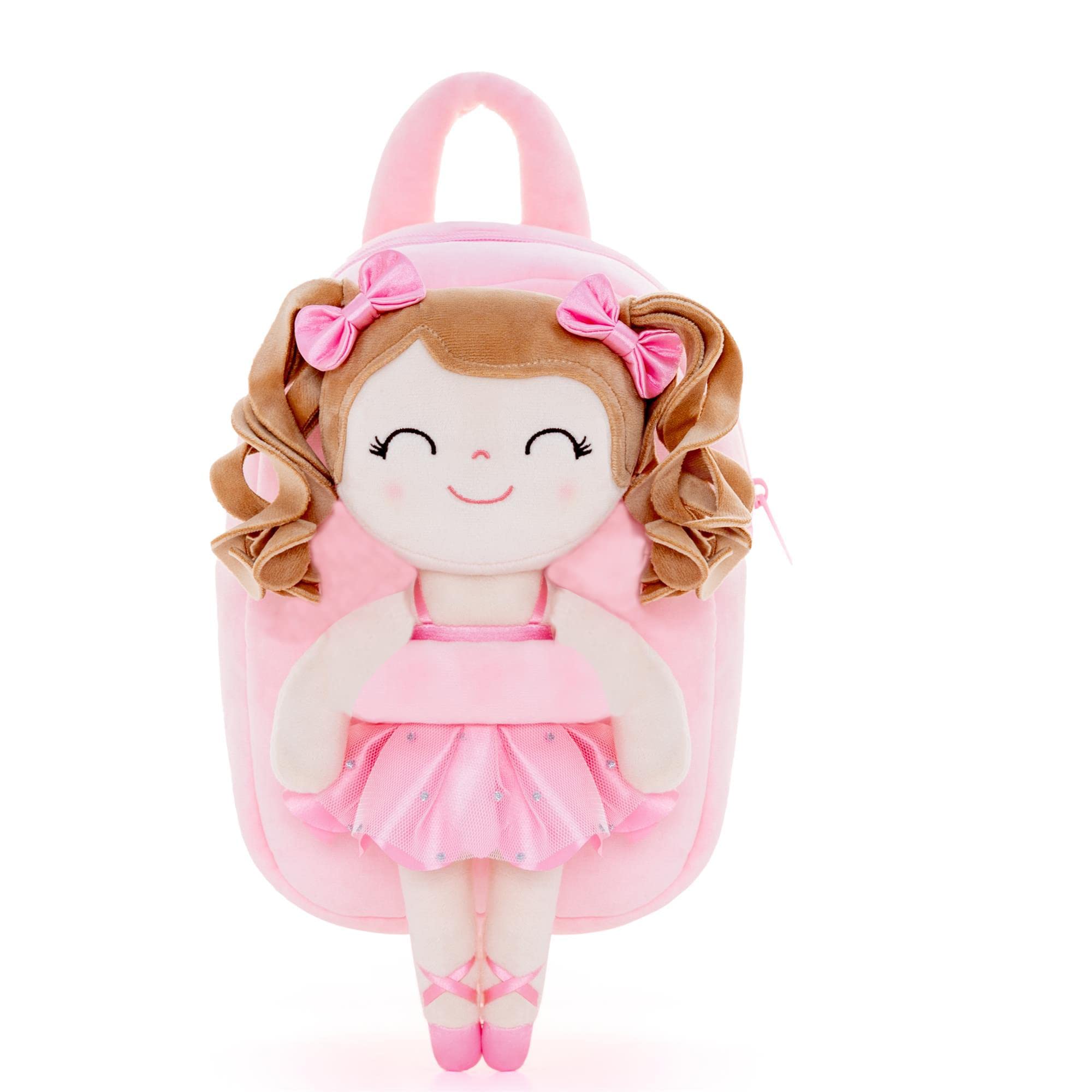 Gloveleya Toddler Girls Backpack for Kids with Soft Toys Plush Curly Ballerina Doll Pink 9 Inches
