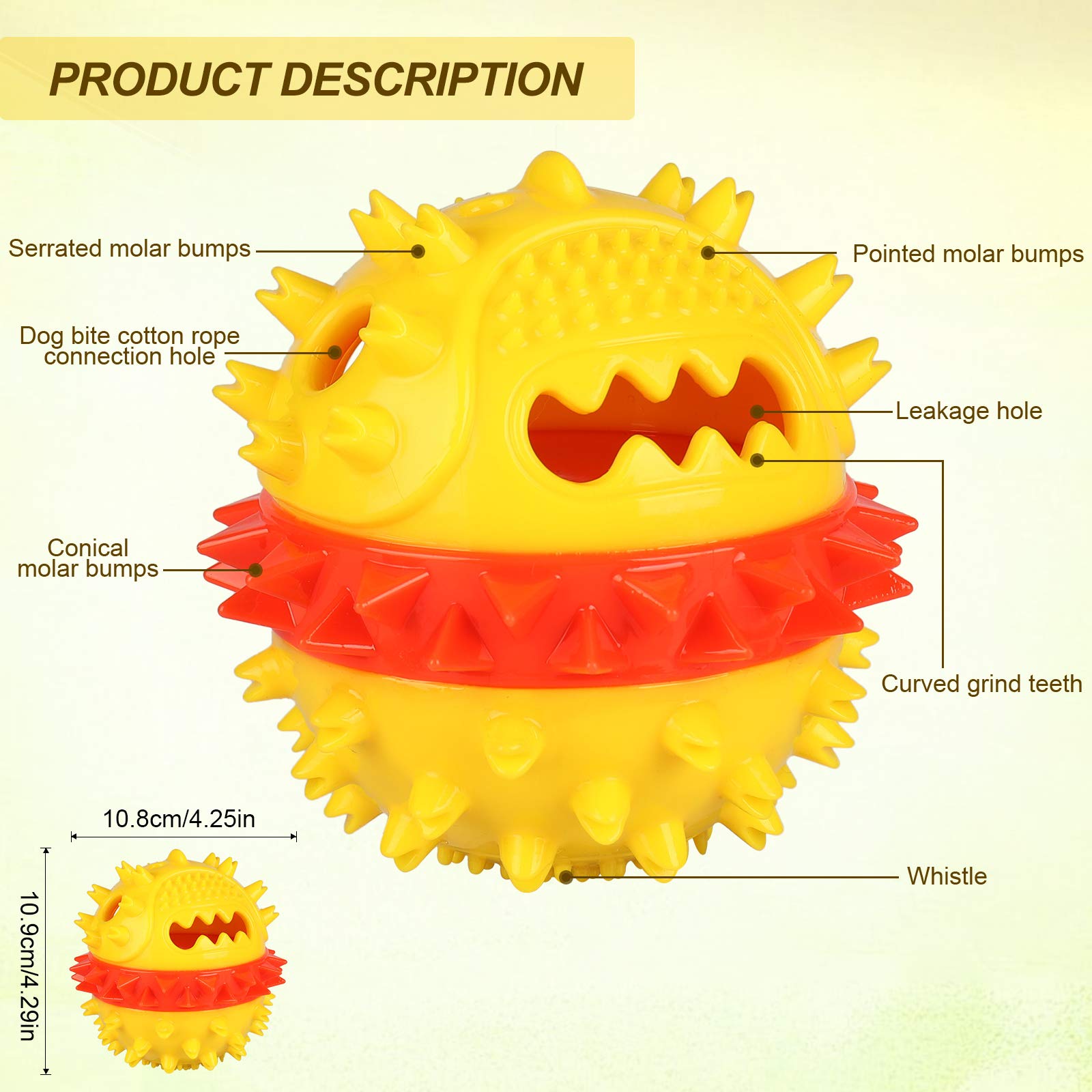 HALOVIE Dog Ball for Small/Medium/Large Dogs, Indestructible Dog Chew Toy Interactive Squeaky Ball (Yellow)