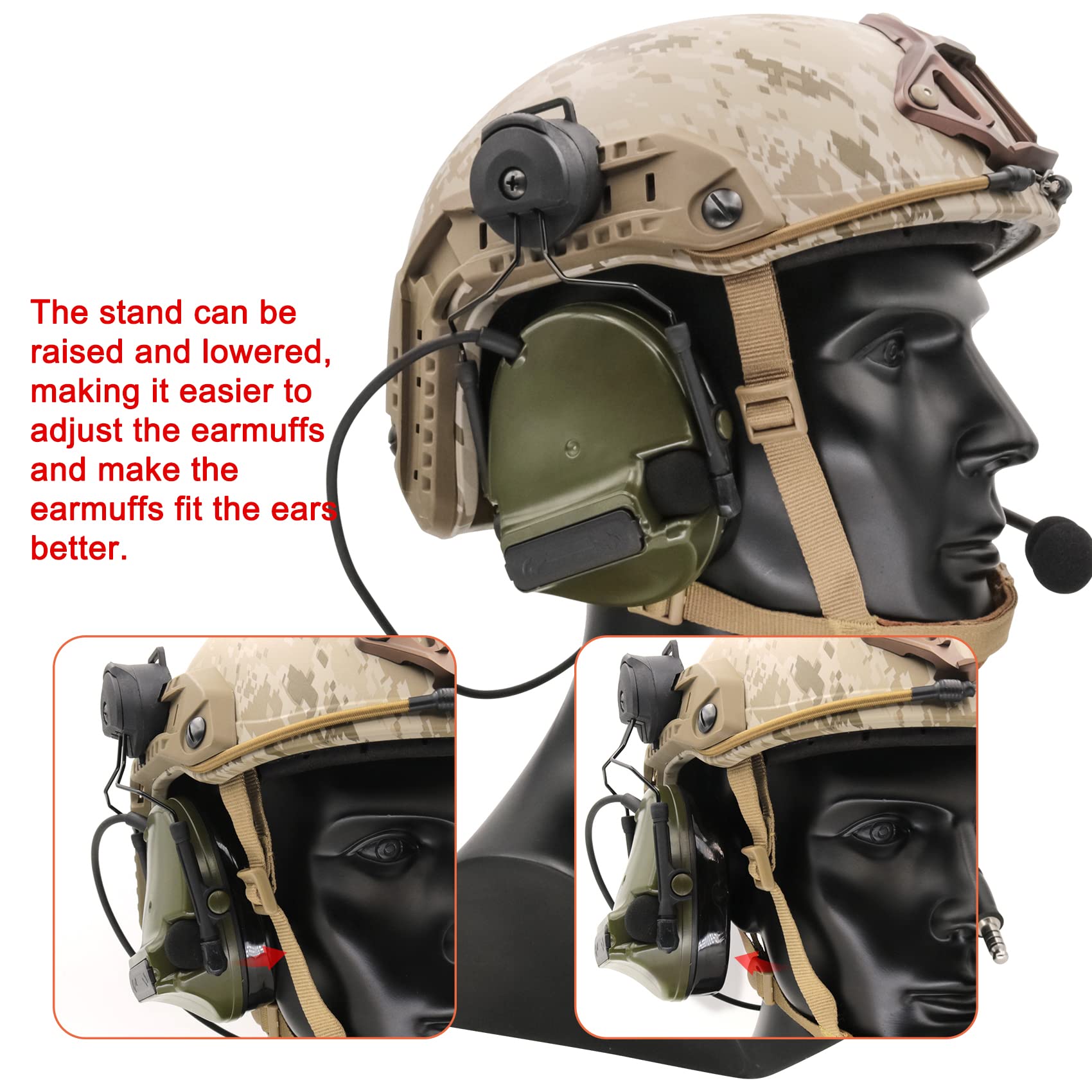 HEARFALCOM Tactical Comta III Headset Helmet ARC Rail Adapter Bracket Version with U94 PTT Adapter Compatible with Baofeng UV-5R, UV-82 Walkie Talkie for Airsoft Sports(FG)