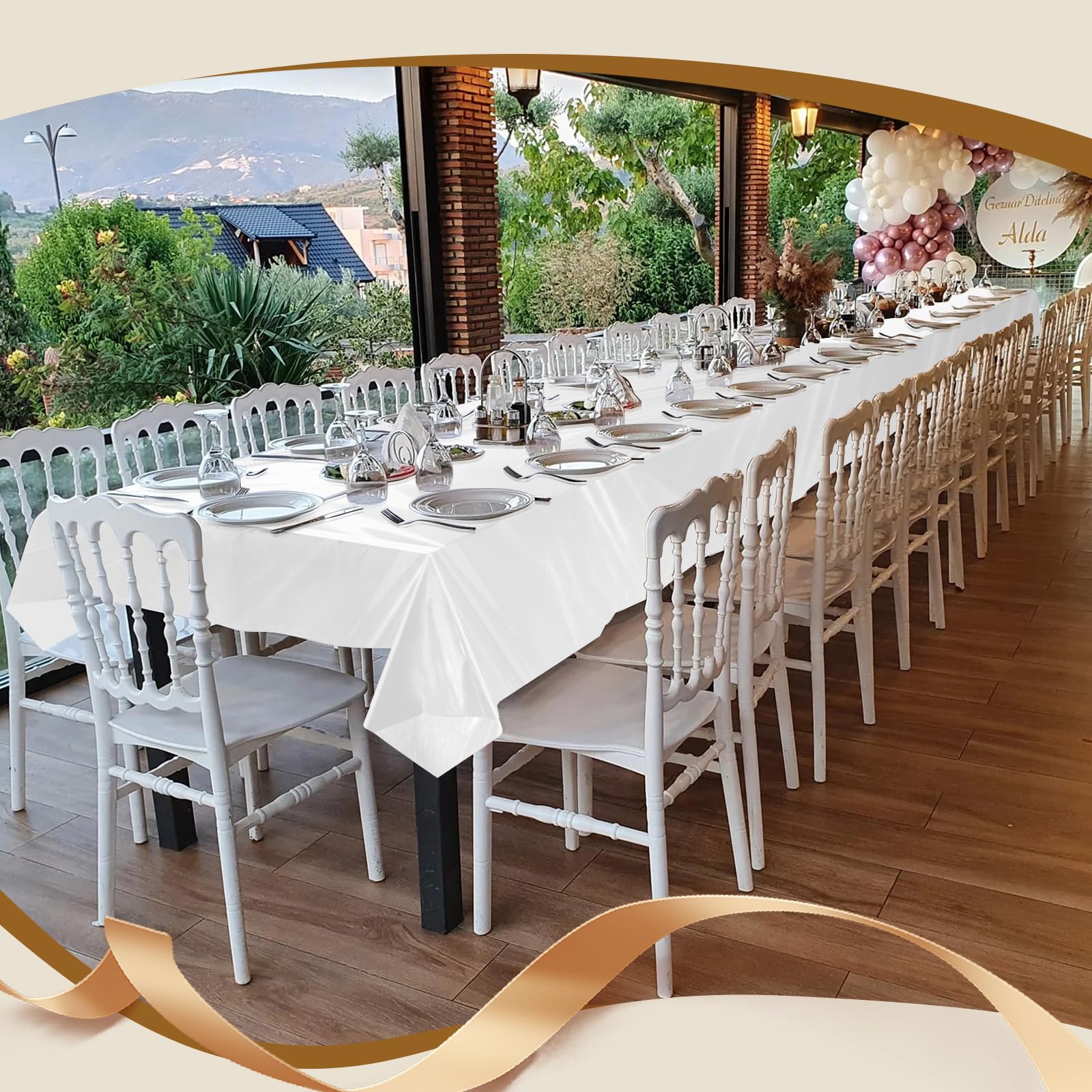 Goodluck 54 Inch X 300 Feet Plastic Table Cloths with Cutter Box, Disposable Table Cloths for Parties, Tablecloth Plastic for Party, Banquet, Wedding, Birthday, Anniversary Decorations, White