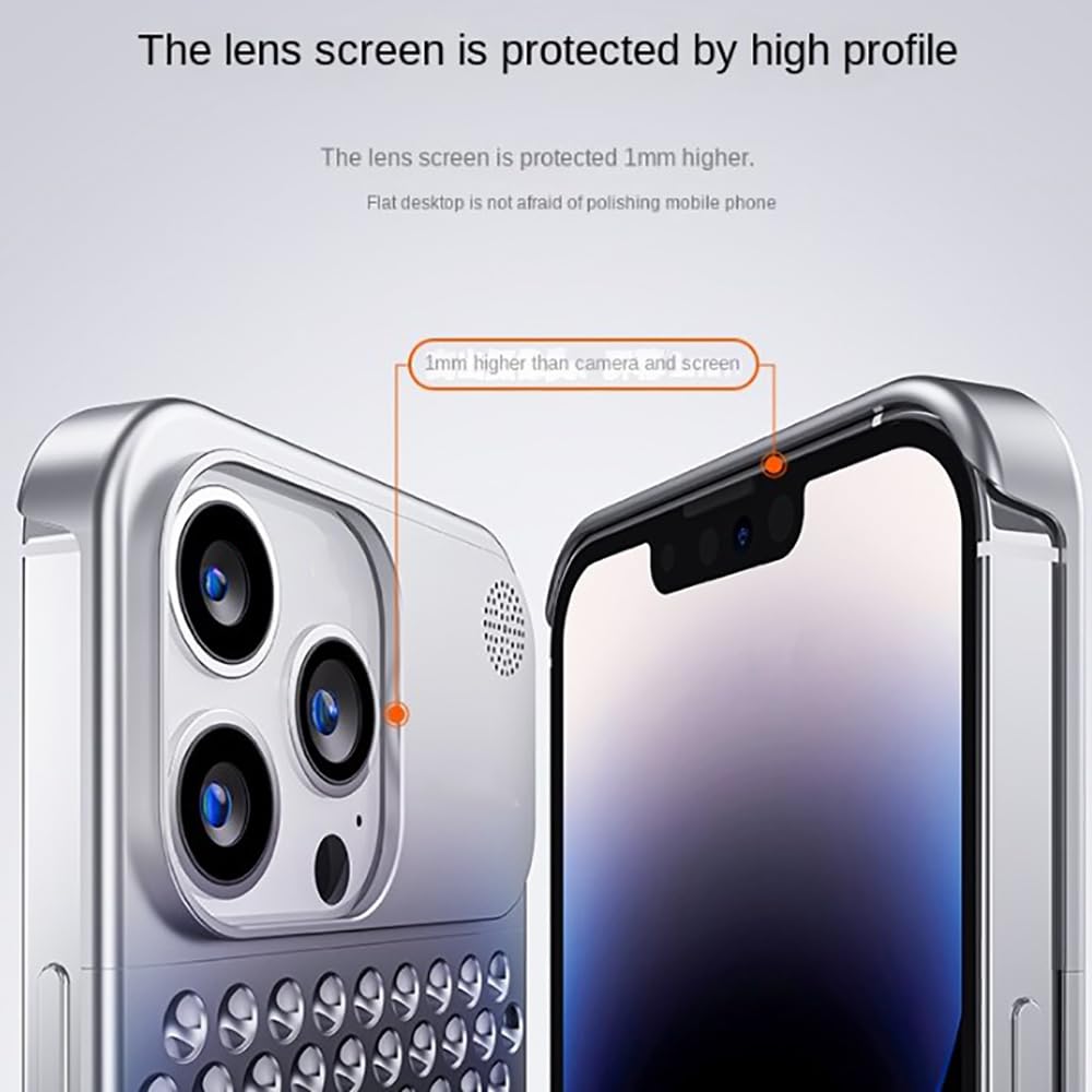 Icesoore Metal Vent Premium Aluminum Alloy for iPhone Case, Bdesktop Design Shop | Aromatherapy Phone Case Aluminum Alloy Anti-Fall Heat Dissipation Bezel Slim Case (for iPhone 14 Pro, Gray)
