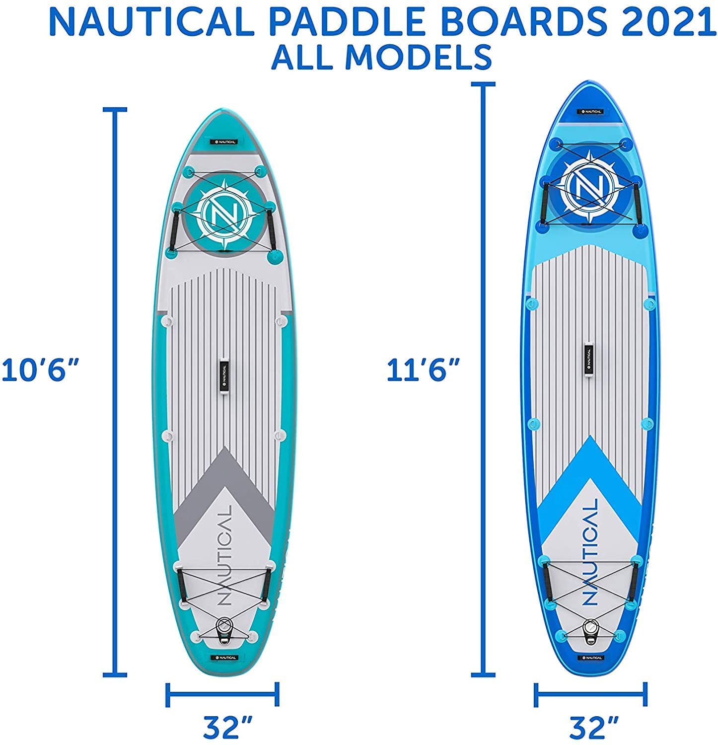iROCKER Nautical Inflatable Stand Up Paddle Board, Superb Maneuverability 11' Long 32" Wide 6" SUP with Premium Bag, Adjustable Paddle, Pump, Leash, Fins & Repair Kit, Teal