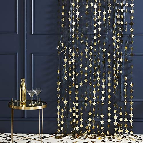 Ginger Ray Gold Star Shimmer Foil Backdrop Curtain Hanging Party, Pop The Bubbly, Decoration