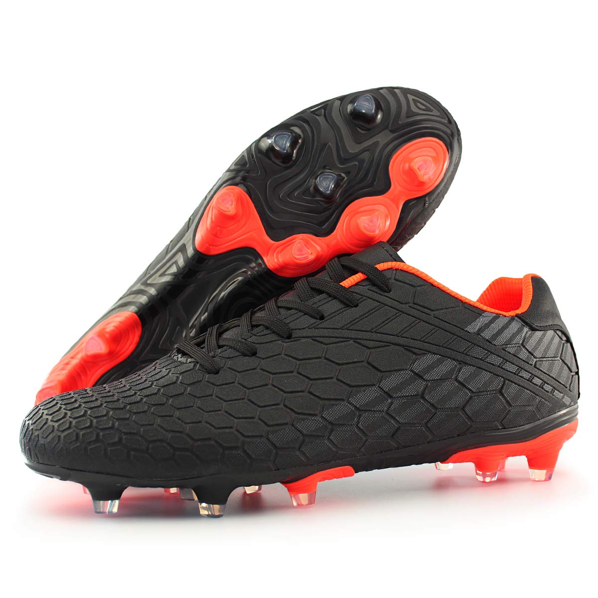 Hawkwell Men's Outdoor Firm Ground Soccer Cleats, Black PU, 7 M US