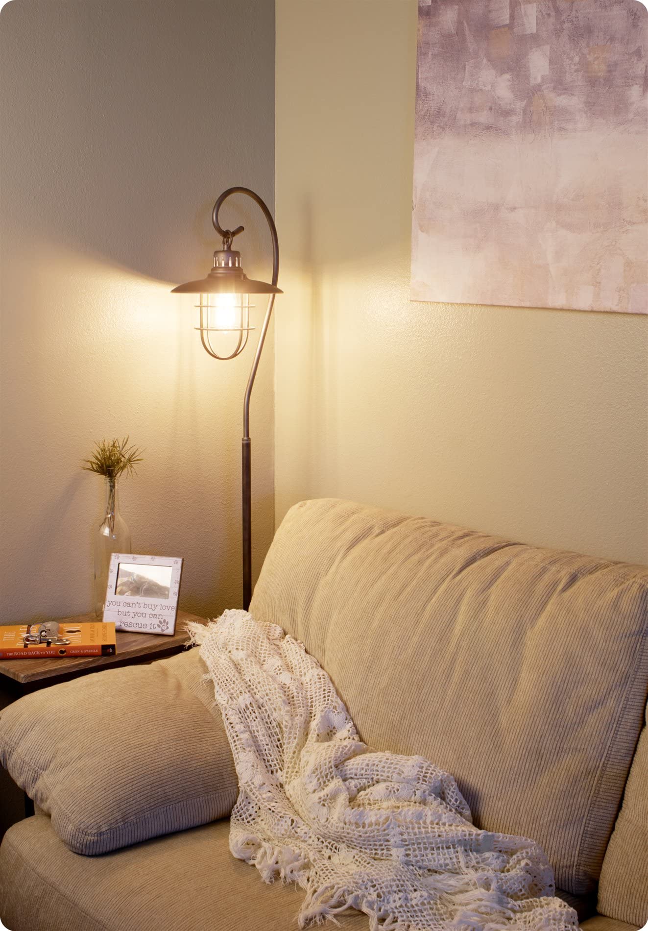 Kira Home Lantern 58" Industrial Nautical Floor Lamp + 6W Bulb (Energy Efficient / Eco-Friendly), Hanging Shade Design + Cage, Brushed Pewter Finish