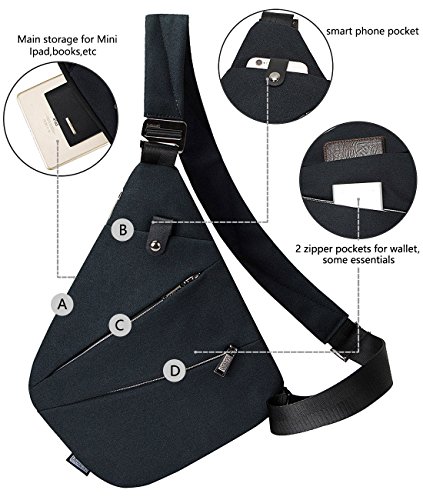 weiatas Sling Bag Chest Shoulder Backpack Crossbody Bags for Men Women Travel Outdoors (Black)