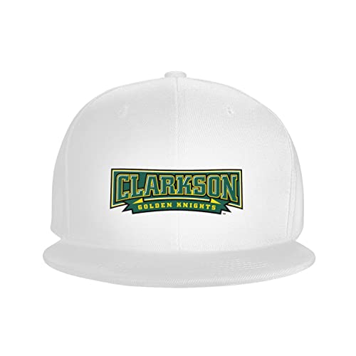 Parndeok Clarkson University Logo Hats for Men Flat Bill Fitted Caps Hiphop Rap Adjustable Baseball Trucker Dad Hat White