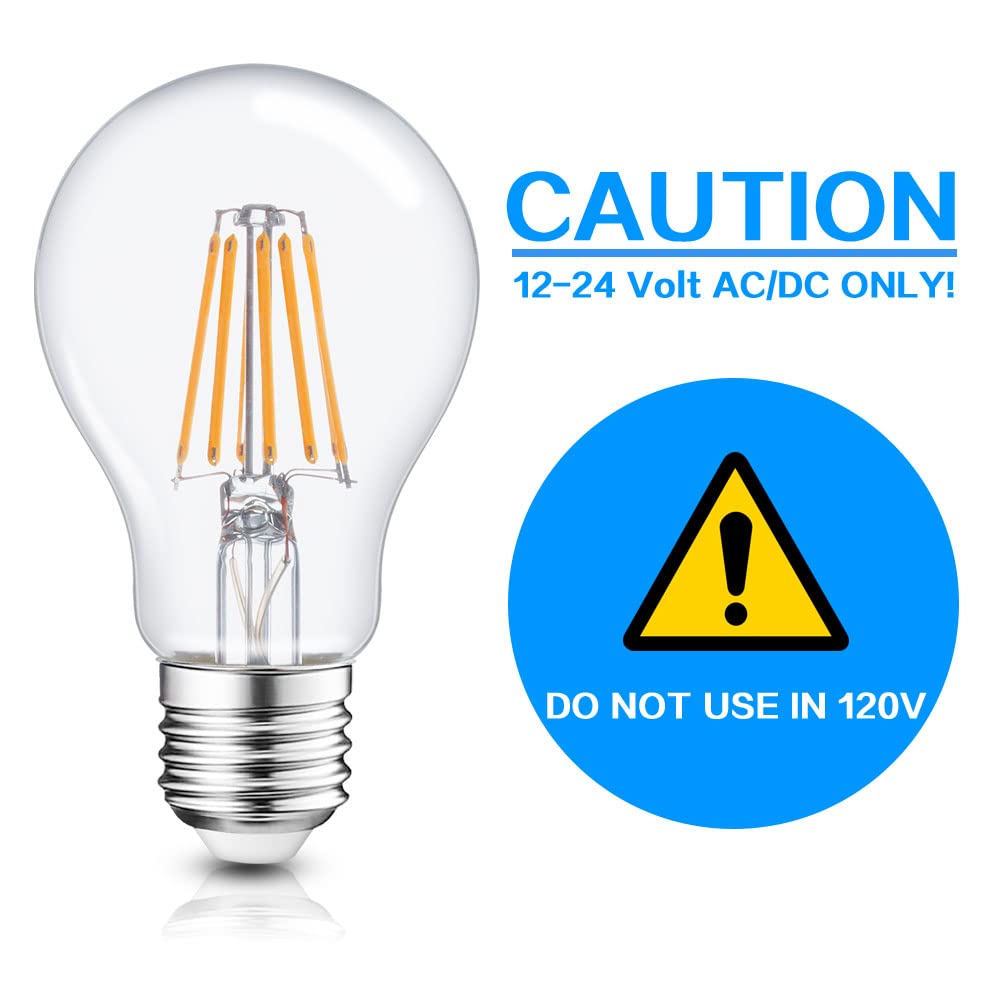 Haian 12V LED Bulb 7W 700Lm E26/E27 Standard Base 60W Equivalent 12 Volt Low Voltage Lights AC/DC 12-24V A19 Lamp,Warm White 3000K,Off Grid Solar Battery System Lighting,RV,Marine LED Lights,6 Pack