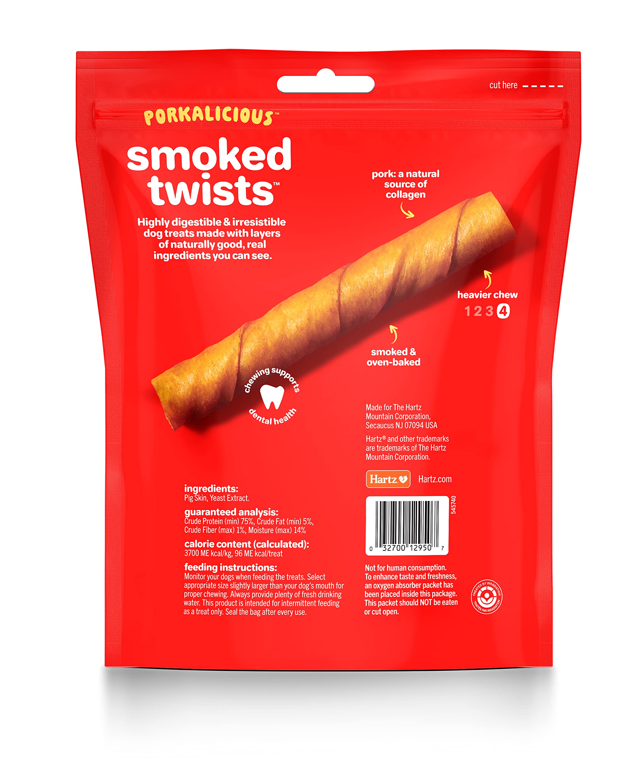 Hartz Oinkies Porkalicious Smoked Pig Skin Twists Dog Treats, 40 Count