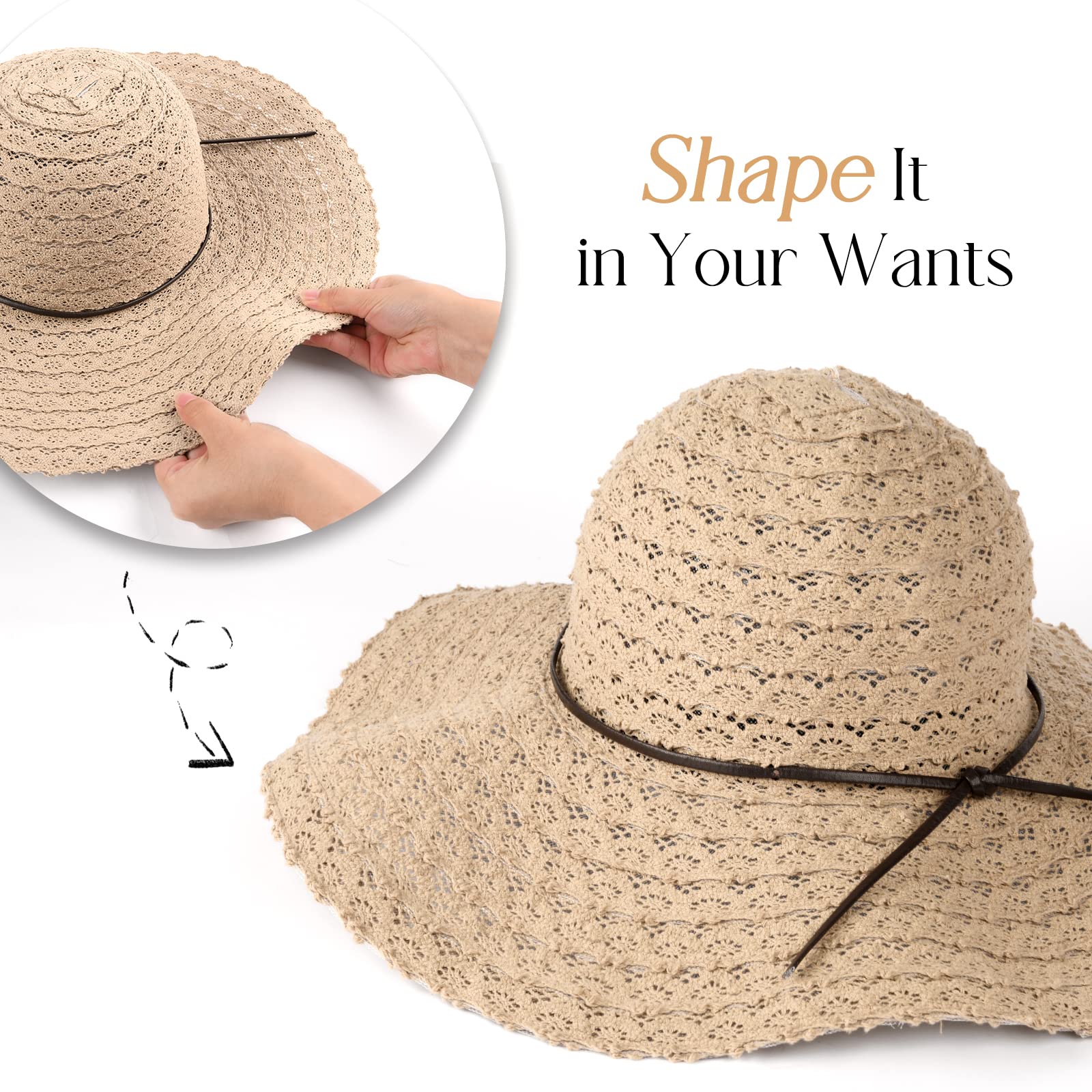 FURTALK Summer Beach Sun Hats for Women Wide Brim Foldable Floppy Travel Packable UPF Hat A-Khaki