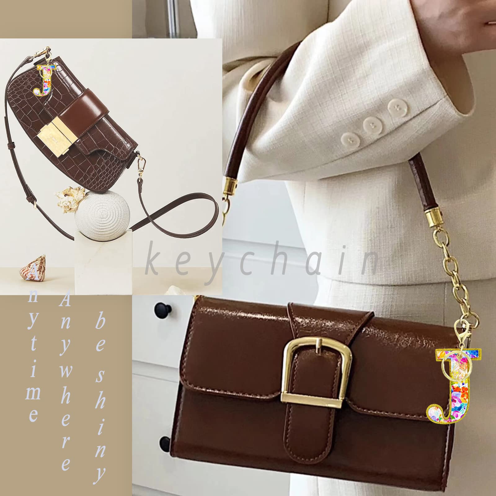 Melissazuly Trendy Alphabet Initial Keychain for Women, Stylish Letter Keychain Handbag Charm