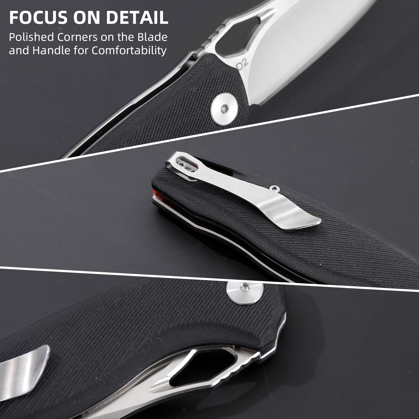 HANSHI Premium D2 Steel Blade G10 Handle Sharp Folding Pocket Knife with Clip for Men,Razor Tactical Knife Self Defense for Survival Hunting Camping Hiking Outdoor Gift,Foldable EDC Knife with Liner Lock for Women (black)