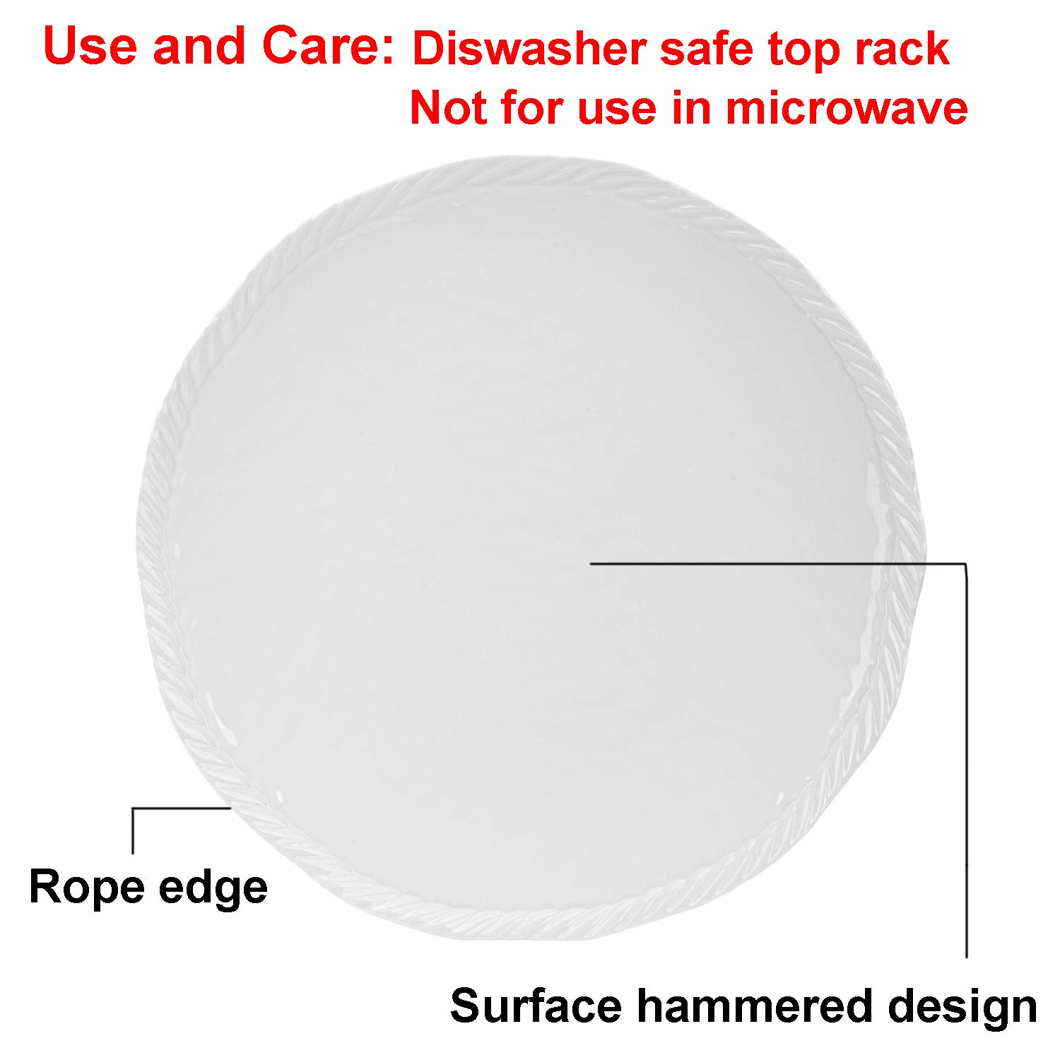 KX-WARE Melamine Plate, 11-inch Dinner Plates with Rope Edge Design, set of 6 White