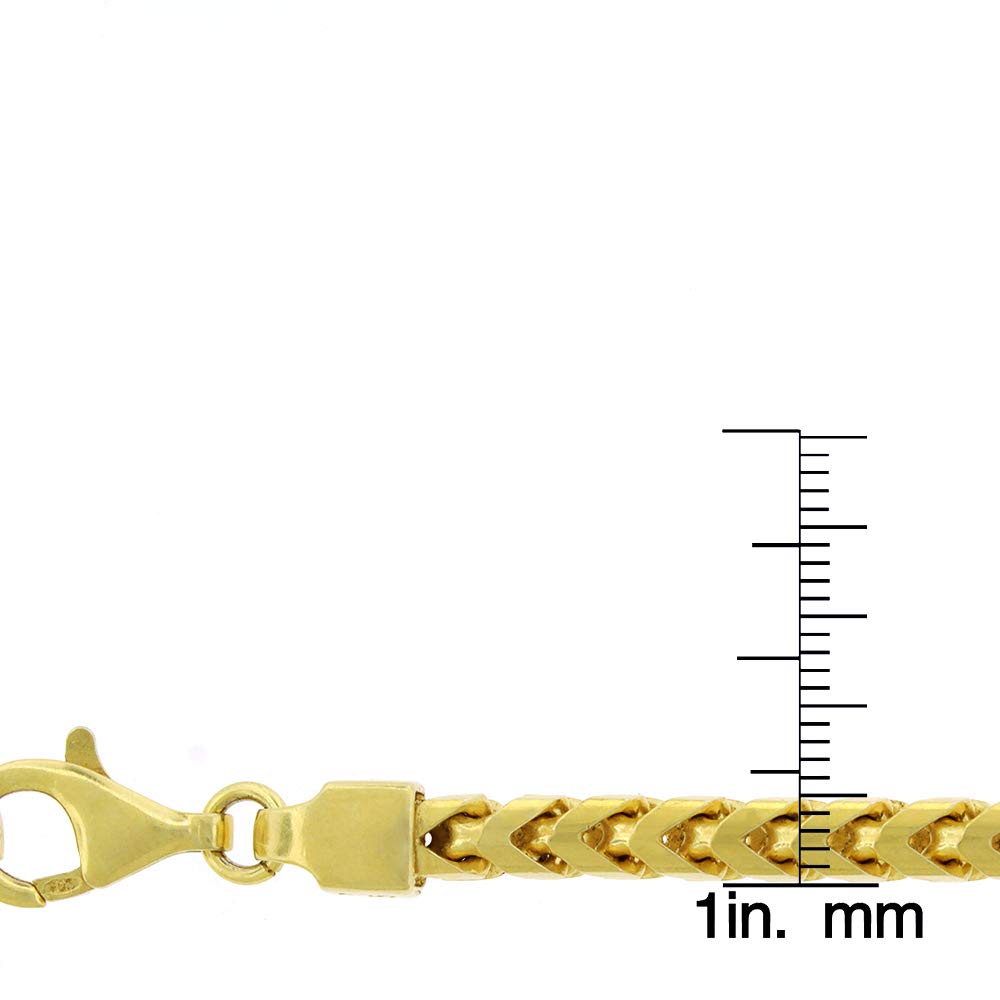 Giorgio Bergamo 925 Italian Sterling Silver 5mm Solid Franco Chain, Yellow Gold Plated Square Box Link Necklace, (30)