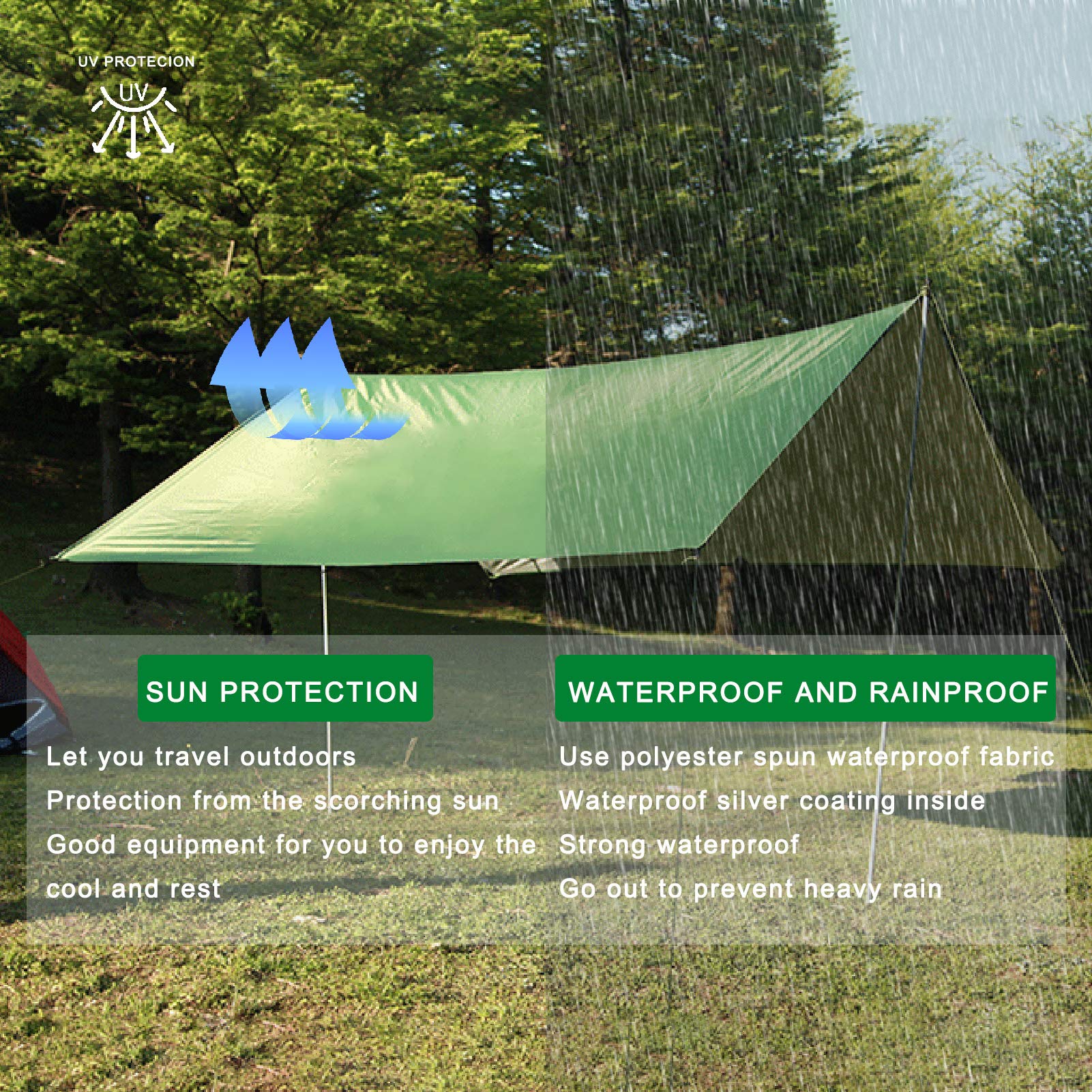 Hammock Rain Fly,Camping Tarp Waterproof,Camping Essentials,Moistureproof Picnic Mat,Camping Tent Footprints with Drawstring Carrying Bag-Light Weight-Essential Survival Gear,Shading,Beach,91" x 83"